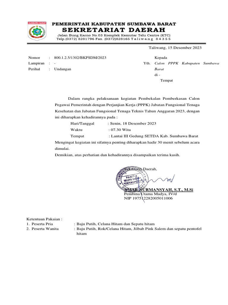 Undangan Pembekalan PPPK Tahun 20233 | PDF