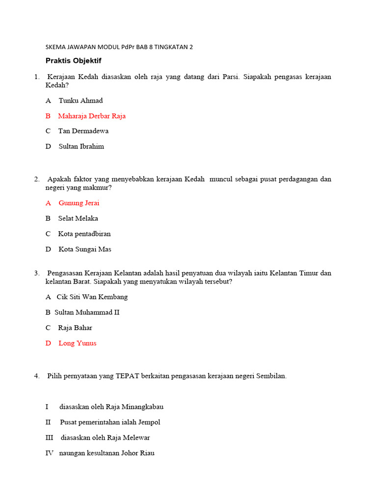 SKEMA JAWAPAN MODUL PDPR BAB 8 SEJ TING 2 | PDF