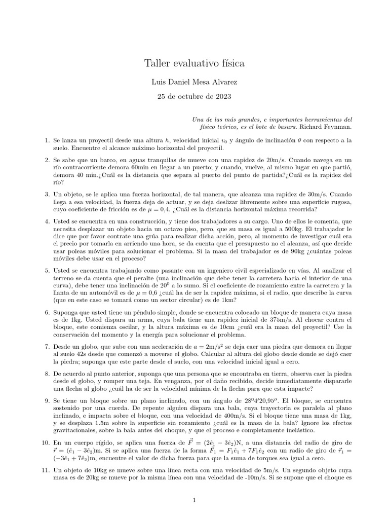 Sol Taller Fi Sica | PDF | Fuerza | Masa