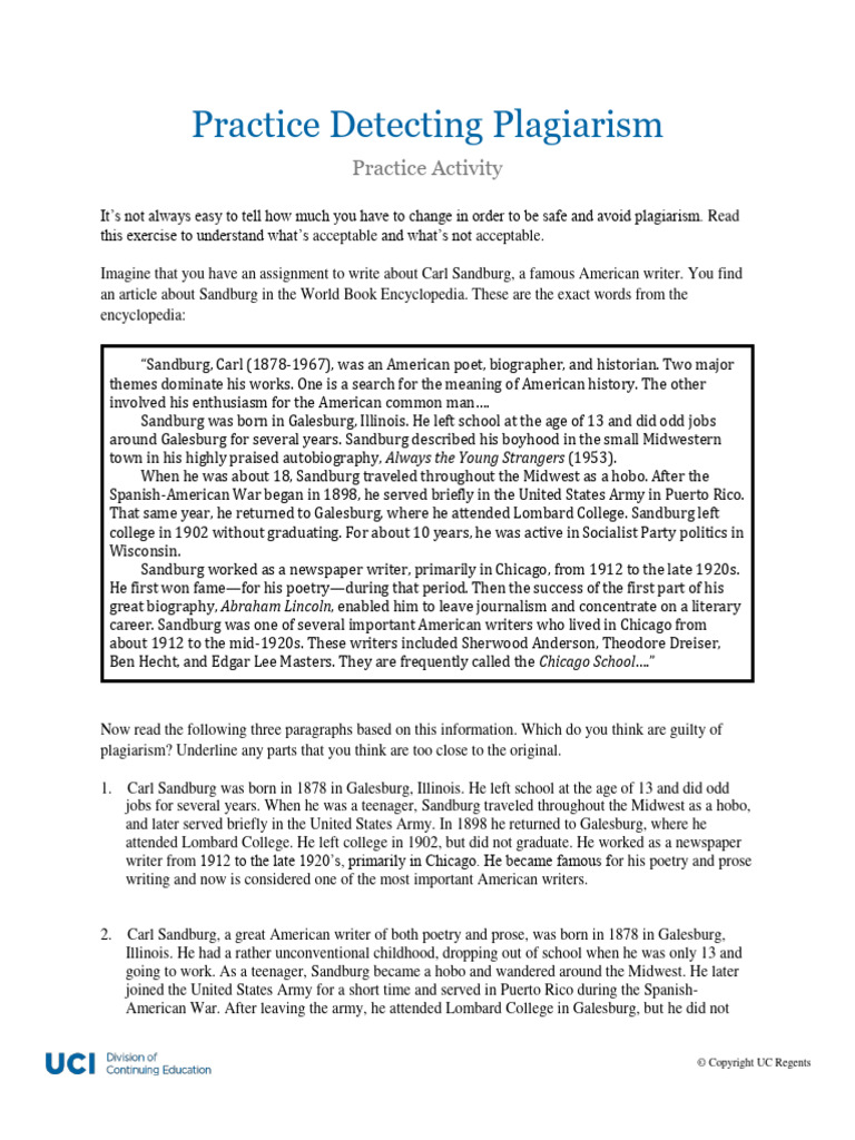 Plagiarism Detection Practice Activity | PDF