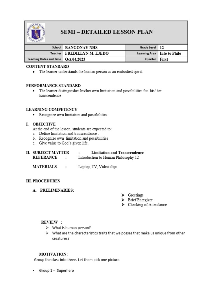 COT - Intro To Philo | PDF | Learning | Lesson Plan COT - Intro To Philo | PDF | Learning | Lesson Plan