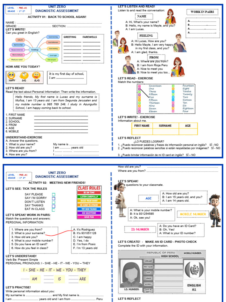 Fichas Editable Pre A1 y A1 | PDF | Language Mechanics | Linguistic Typology