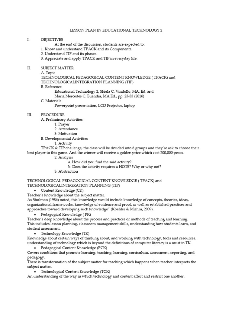 Lesson Plan TPACK | Download Free PDF | Pedagogy | Knowledge
