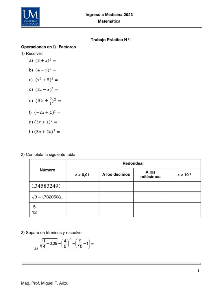 UM U1 TP Matematica 2023 | PDF