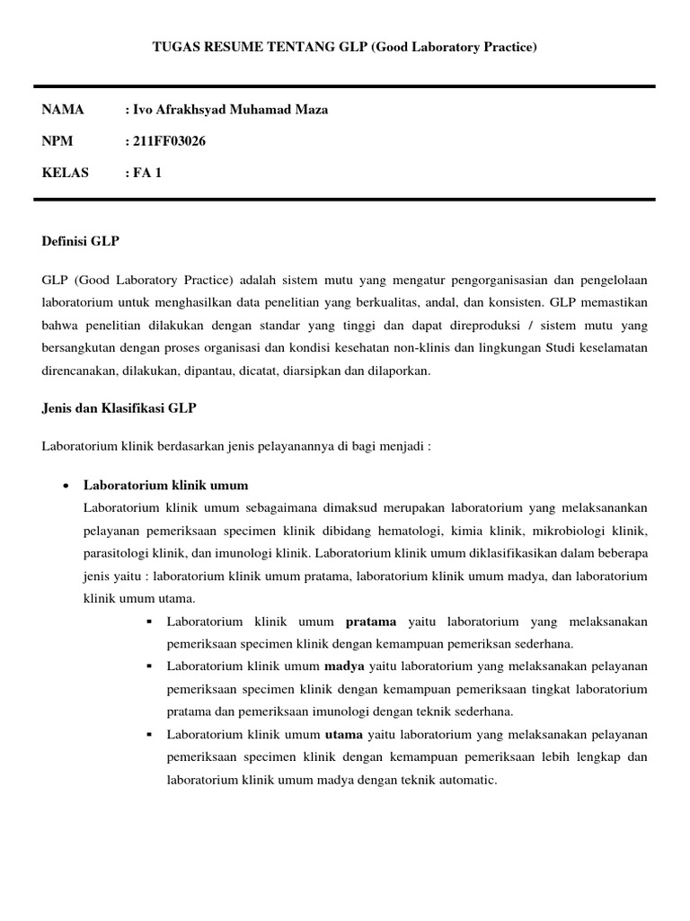 Tugas Resume Tentang GLP - Ivo Afrakhsyad - 211ff03026 | PDF
