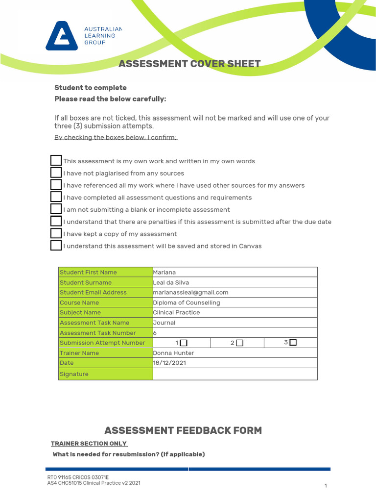 AS4 CHC51015 Clinical Practice v2 2021 | PDF | Communication | Thought