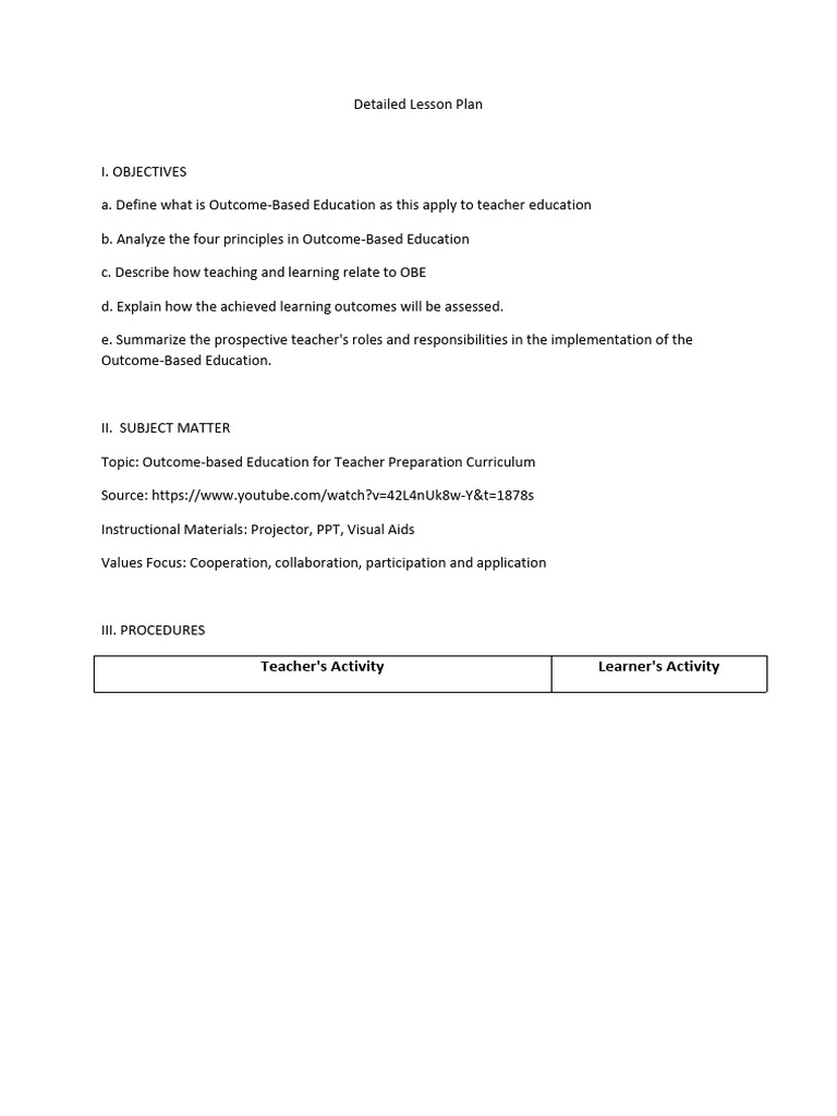 Detailed Lesson Plan. Curriculum #16 | PDF | Educational Assessment ...