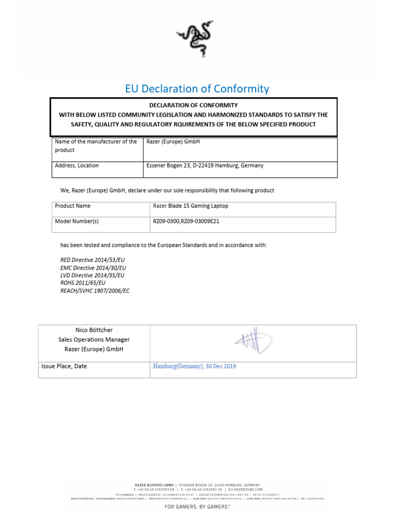 Rz09 03009e21 D3 Razer Eu Declaration Of Conformity Pdf