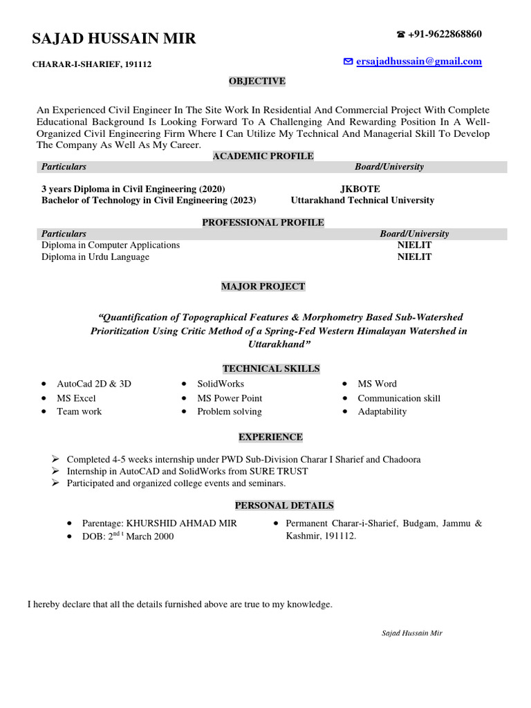 Mir Sajad Resume | PDF