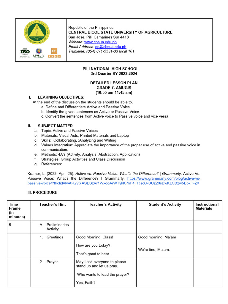 PRE DEMO Active and Passive Voice | PDF | Subject (Grammar) | Verb