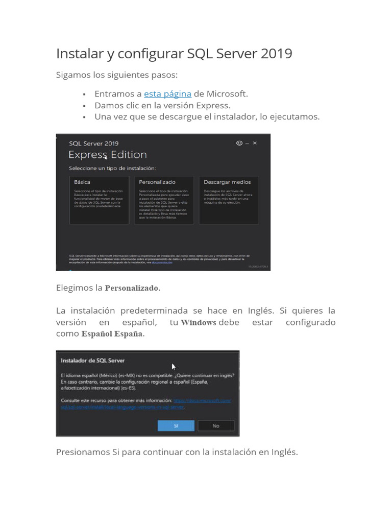 Instrucciones Instalacion SQL Server | PDF | Servidor SQL de Microsoft | SQL