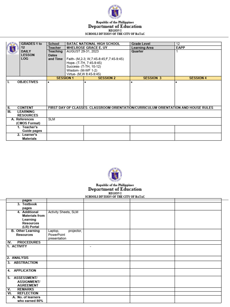 Eapp q1 DLL | PDF | Teachers | Learning