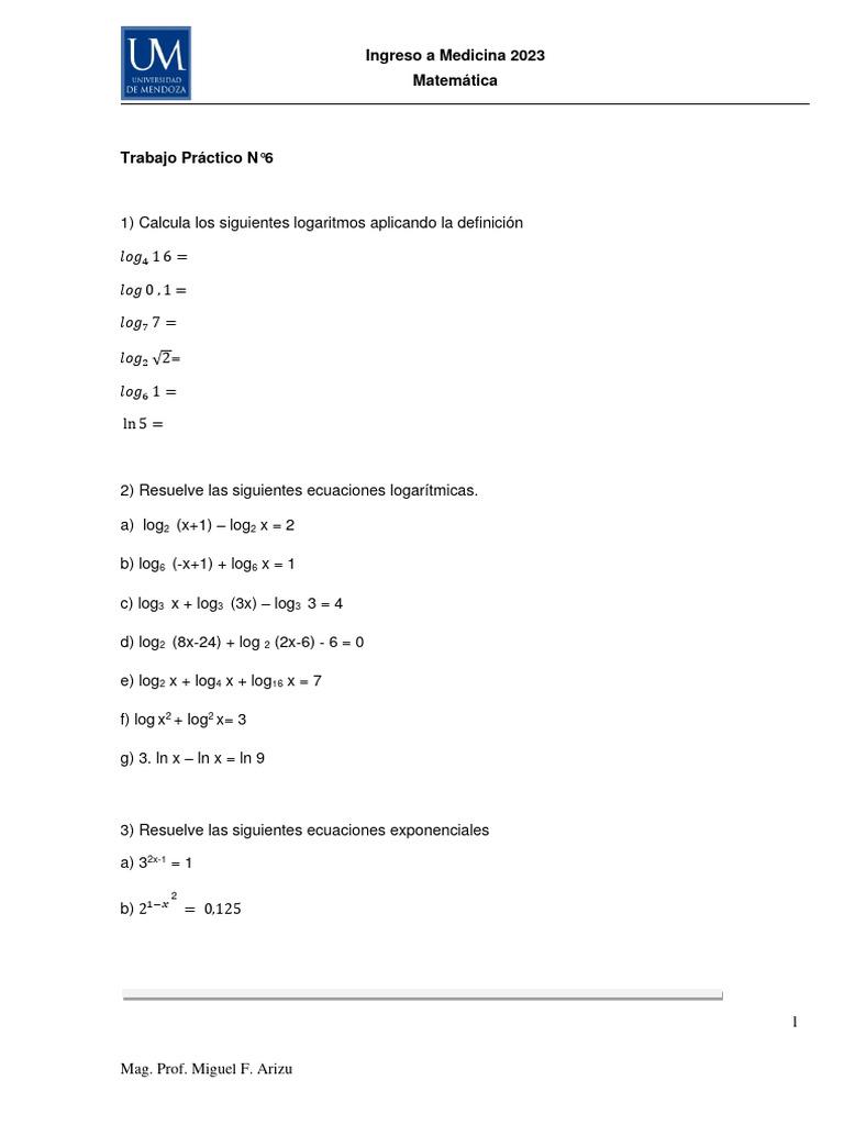 UM U6 TP Matematica 2023 | Descargar gratis PDF | Solución tampón | Amoníaco