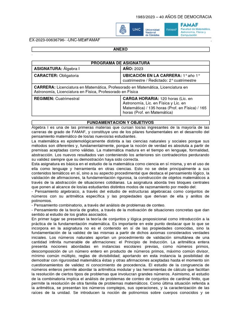 Álgebra I LA LF LM PF PM | PDF | Números | Aritmética