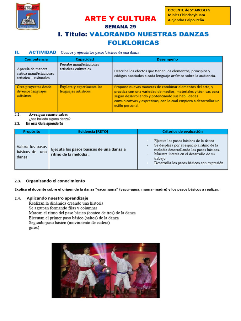 Semana 29 - Arte - 5º Abcdef - Valorando Nuestras Danzas Folkloricas | PDF | Bailes | Ritmo