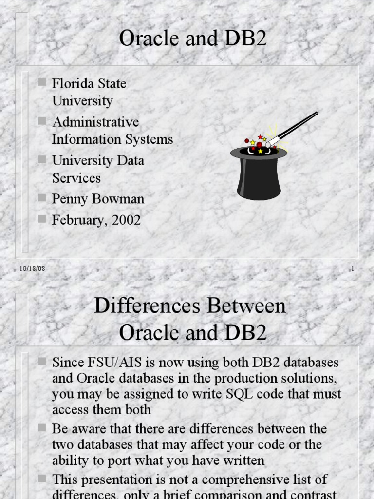 Oraclevsdb2 Oracle Database Ibm Db2 