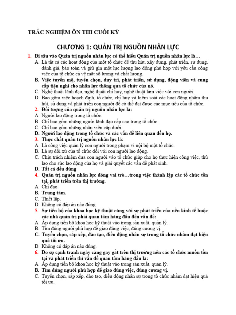 TRẮC NGHIỆM QTNNL 1 | PDF