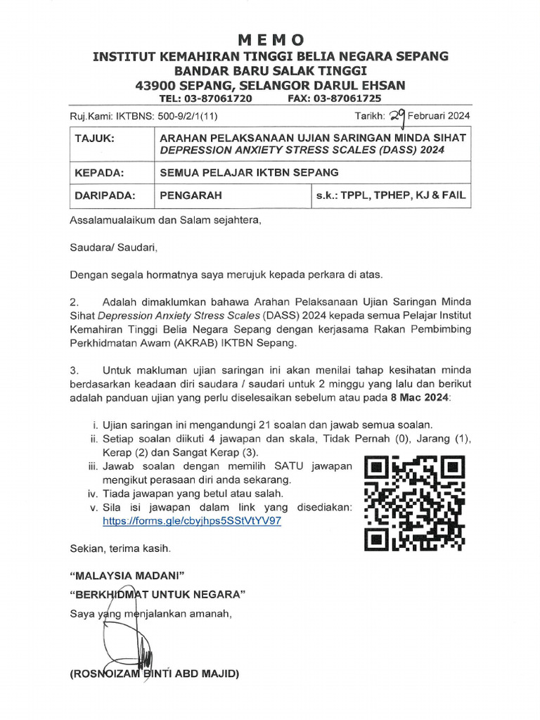 Pelajar - Ujian DASS 2024 | PDF