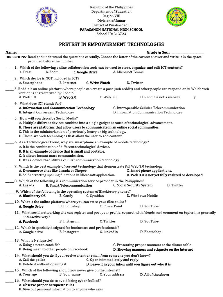 Pretest - Posttest - Emp. Tech | PDF | Educational Technology | Spreadsheet