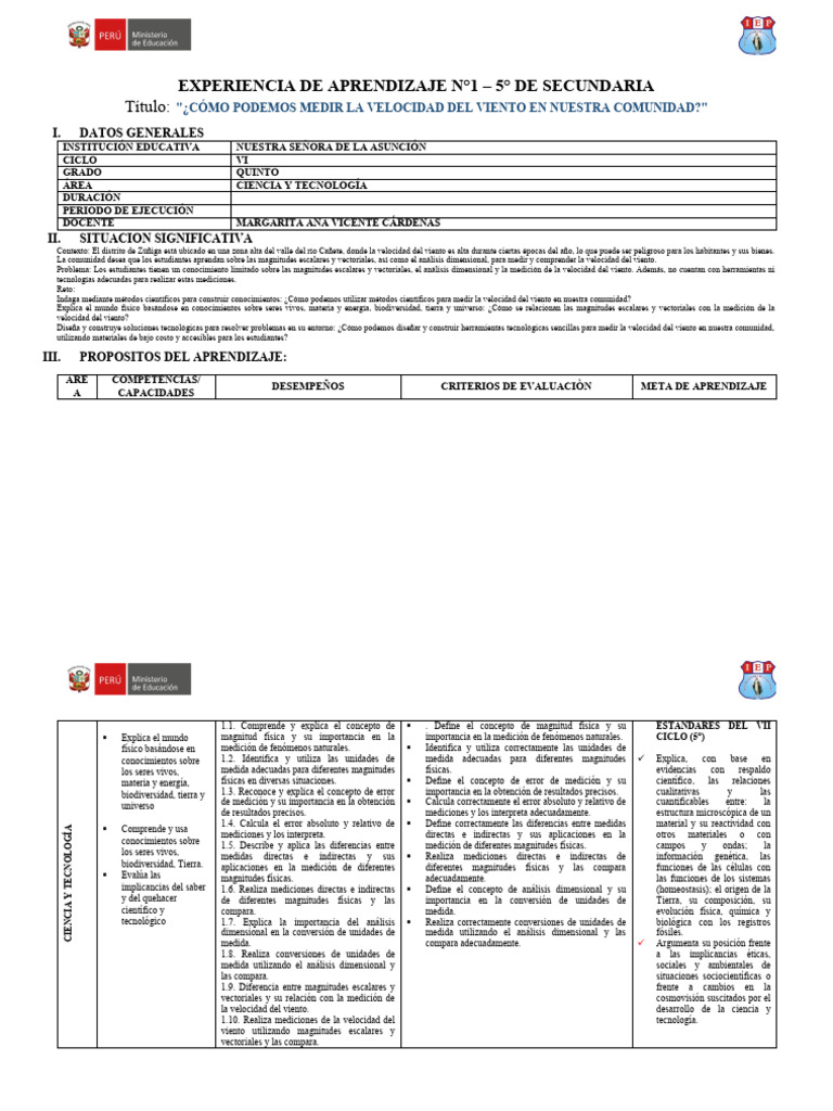 EdA #1 - 5TO SECUNDARIA | PDF | Medición | Aprendizaje