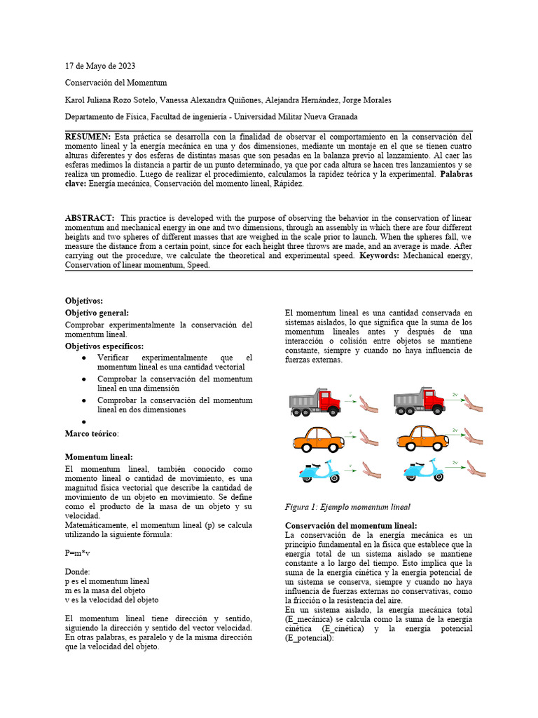 17 - 05 - 2023 Conservación Del Momentum Lineal | PDF | Vector Euclidiano | Impulso