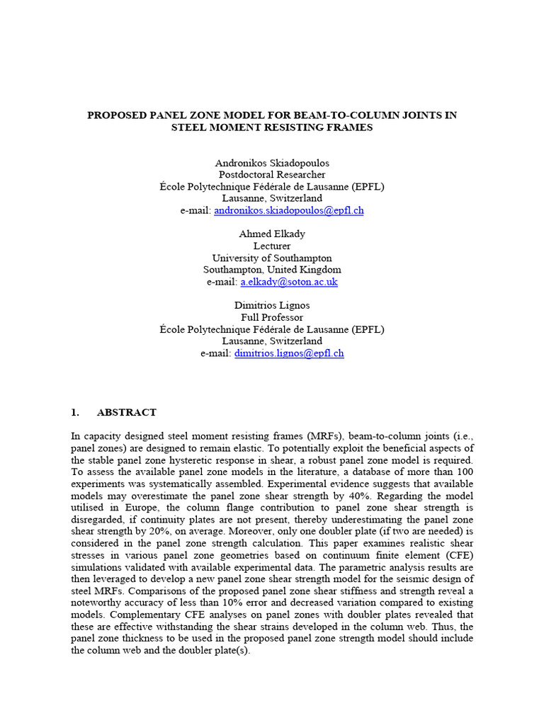 New Panel Zone Model for Steel Joints | PDF | Bending | Stress (Mechanics)