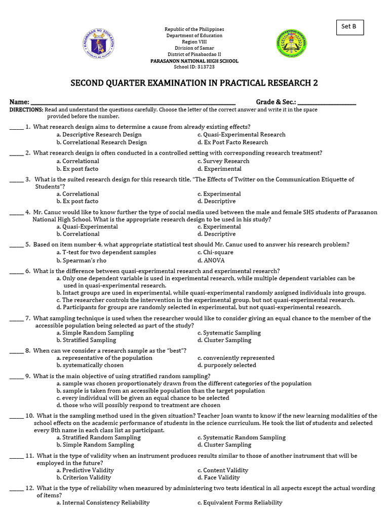 Test Questionnaire PracResearch2 Q2 | PDF | Sampling (Statistics ...