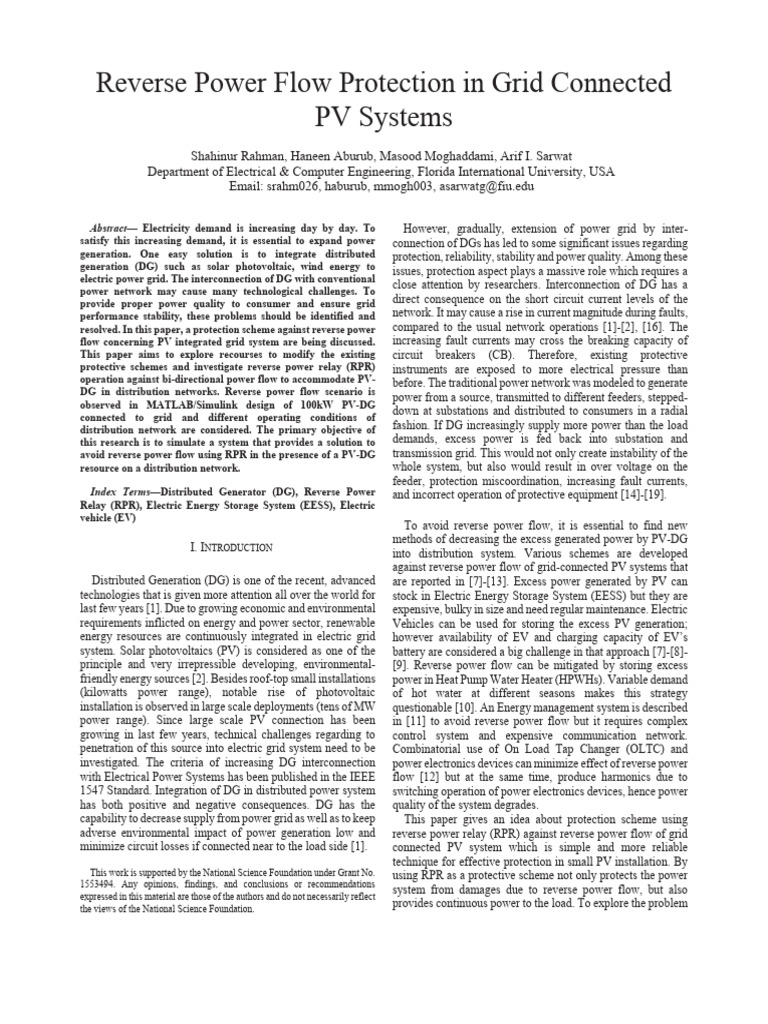 Reverse Power Flow Protection in Grid Connected PV Systems | PDF | Photovoltaics | Photovoltaic ...