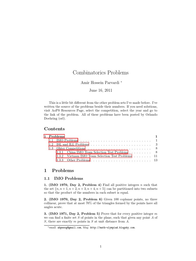 Combinatorics Problems and Solutions | PDF | Teaching Methods & Materials