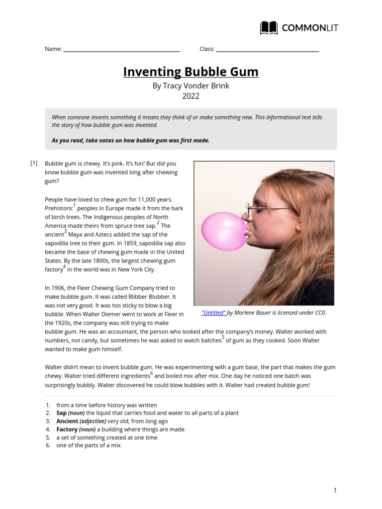 Reading Article Inventing - Bubble - Gum | PDF | Sugar Confectionery