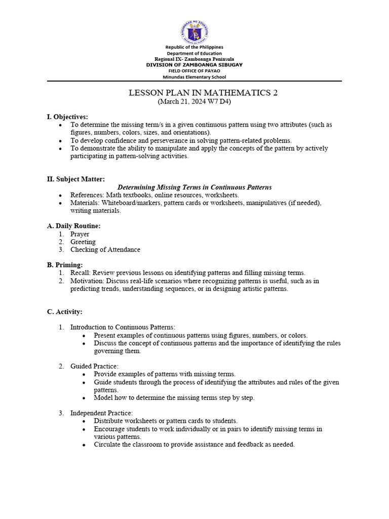 Lesson Plan in Mathematics 2: I. Objectives | PDF | Mathematics | Lesson Plan