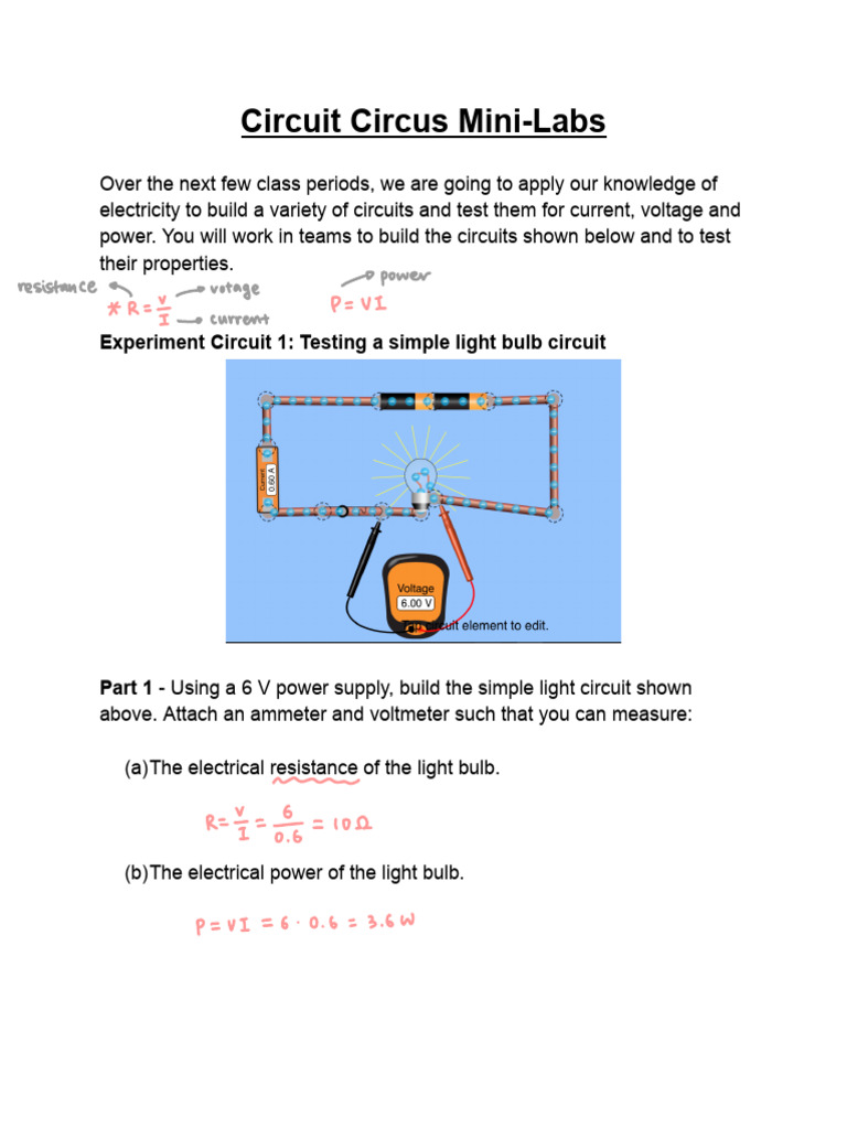 Inseop Park - Circuit Circus Mini-Labs | PDF | Series And Parallel ...