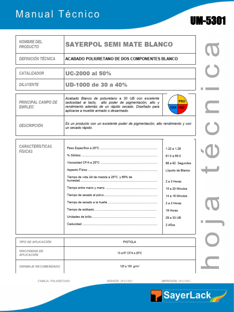 Sayerpol Semi Mate Blanco: Ficha Técnica | PDF