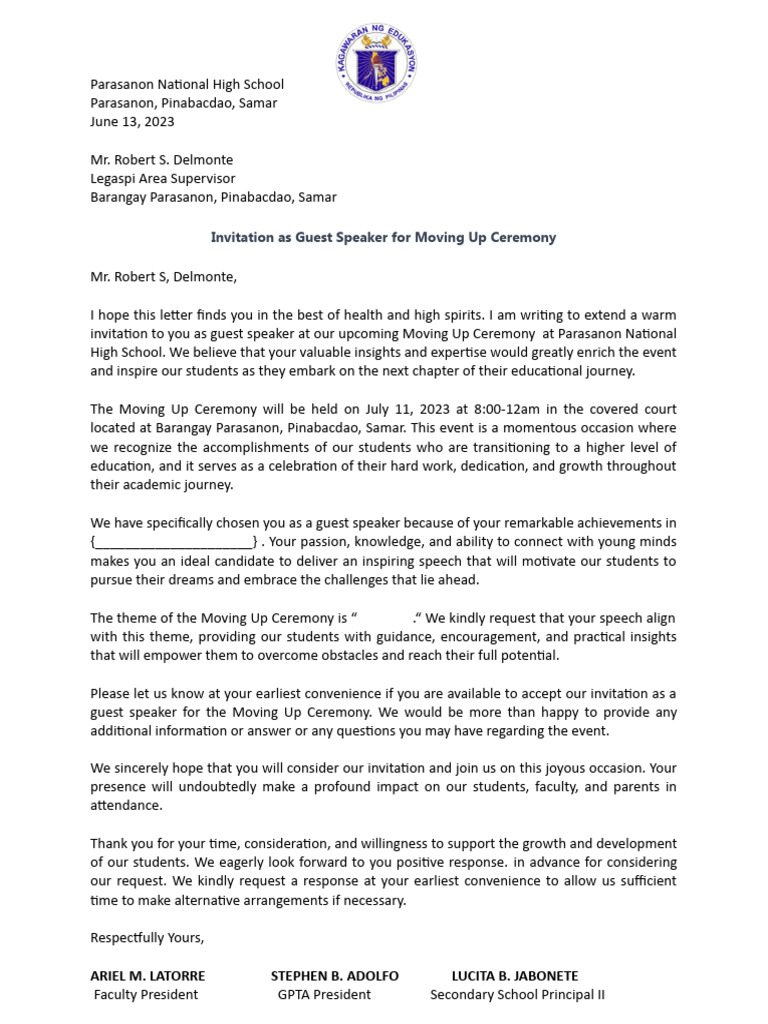 Invitation Letter For Guest Speaker | PDF Invitation Letter For Guest Speaker | PDF