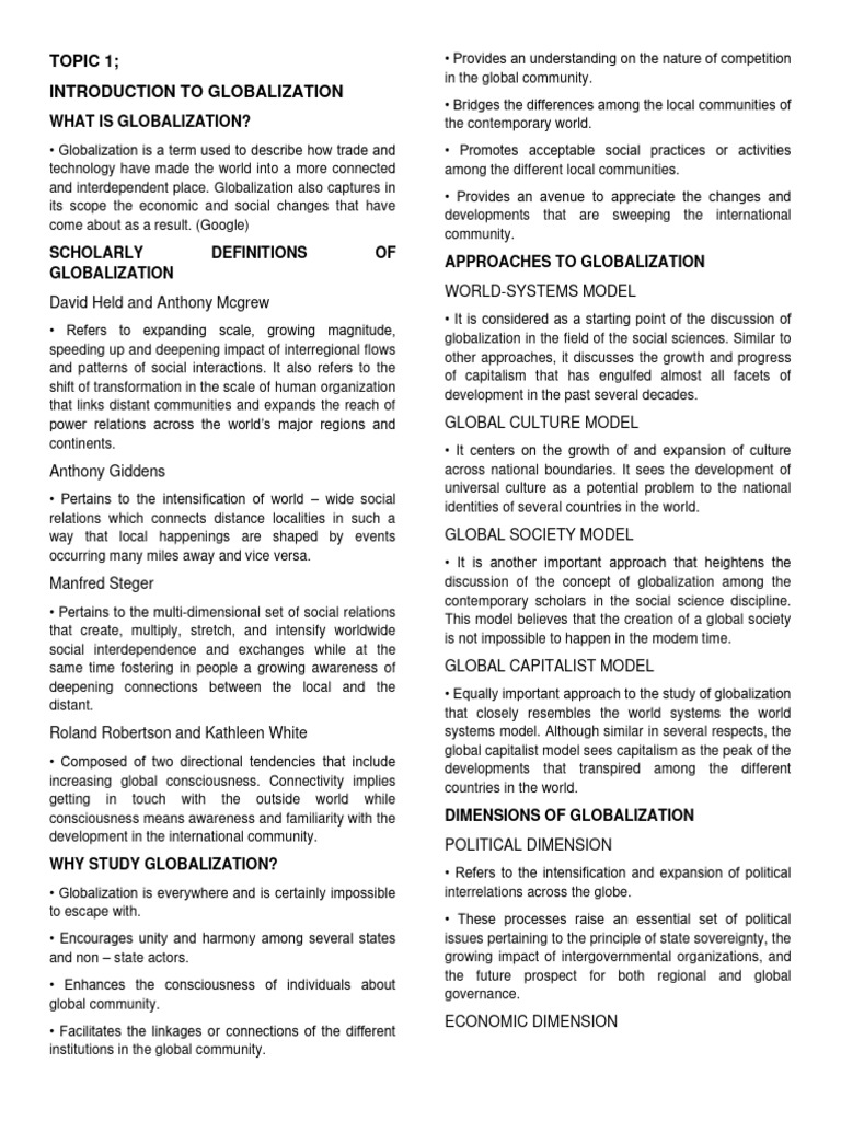 Ge-World Preliminary Topics | PDF | Bretton Woods System | Globalization