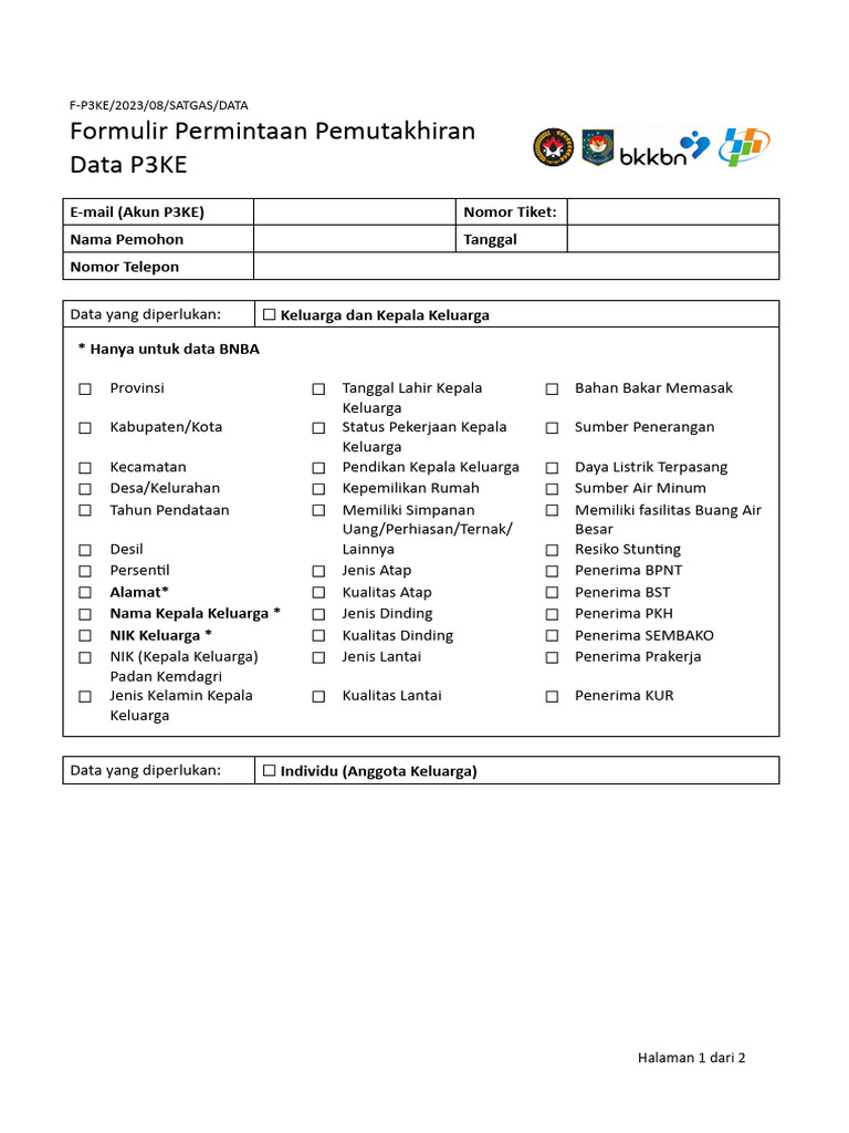 Formulir Permintaan Data Kementerian Atau Lembaga | PDF