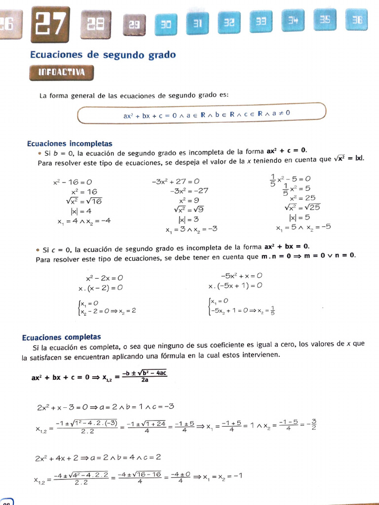 Ecuaciones de Segundo Grado: Completa e Incompleta | PDF | Ecuaciones ...