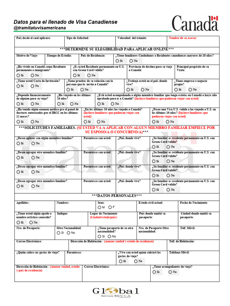 Formulario Cliente Visa Canada | PDF | Visa de viaje
