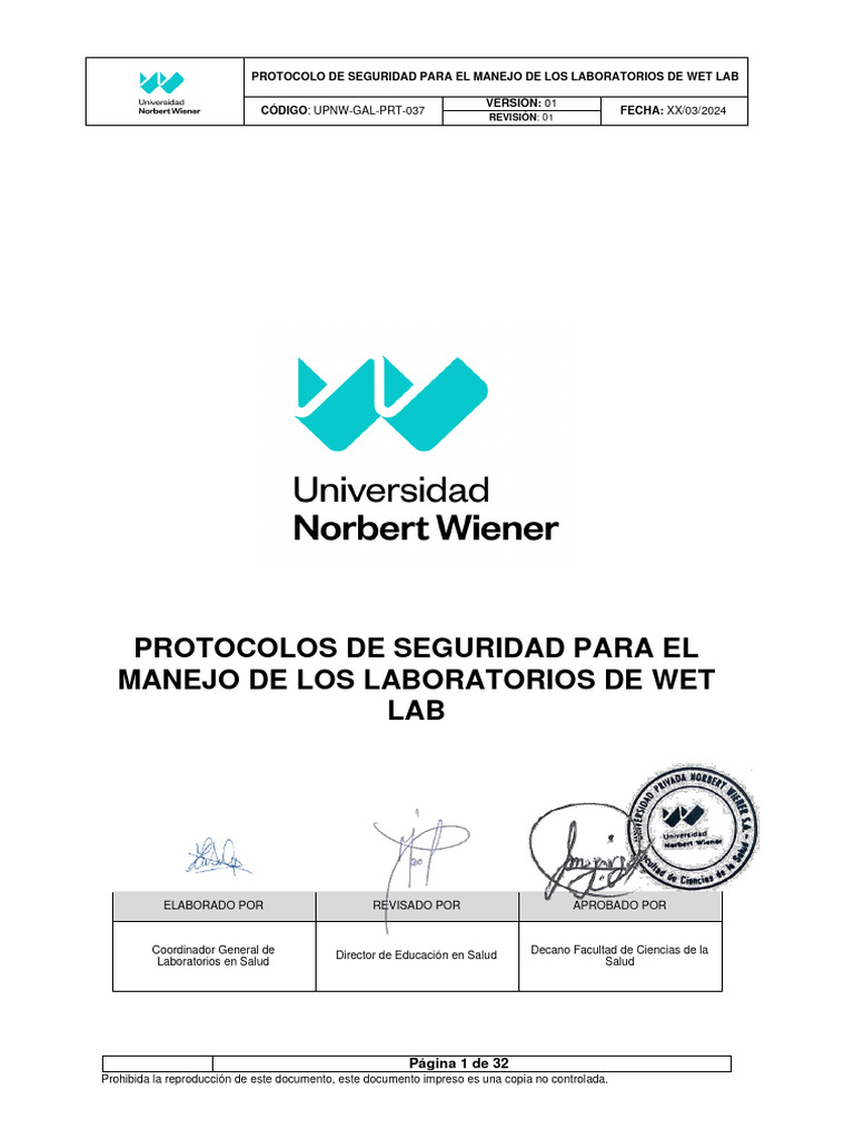 Protocolo de Seguridad para El Manejo de Los Laboratorios de Wet Lab | Descargar gratis PDF ...