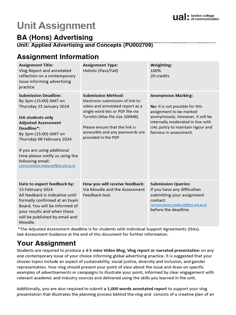 BAAD1 Applied Advertising Theories Assignment Brief 23.24 | PDF | Theory | Advertising