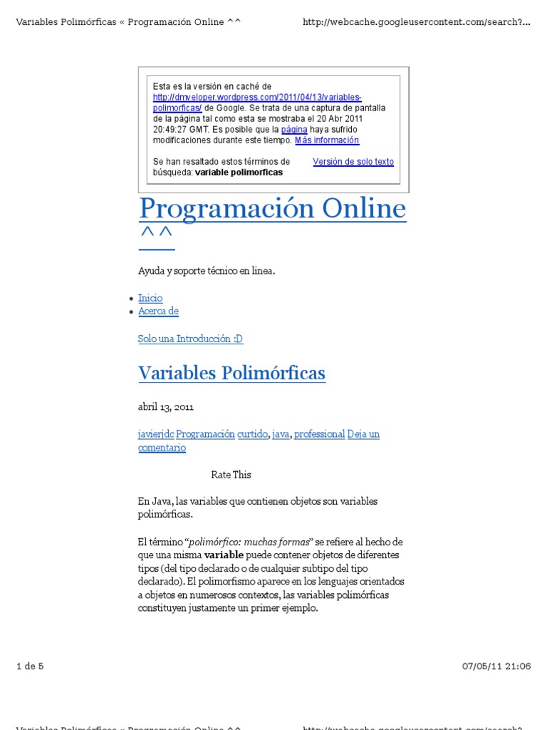Variables Polimorficas | PDF | Java (lenguaje de programación) | Áreas de informática