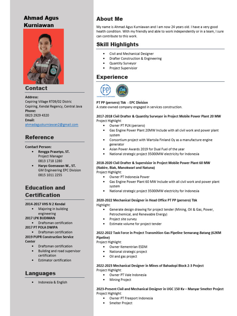 CV Ahmad Agus Kurniawan | PDF | Power Station | Nature