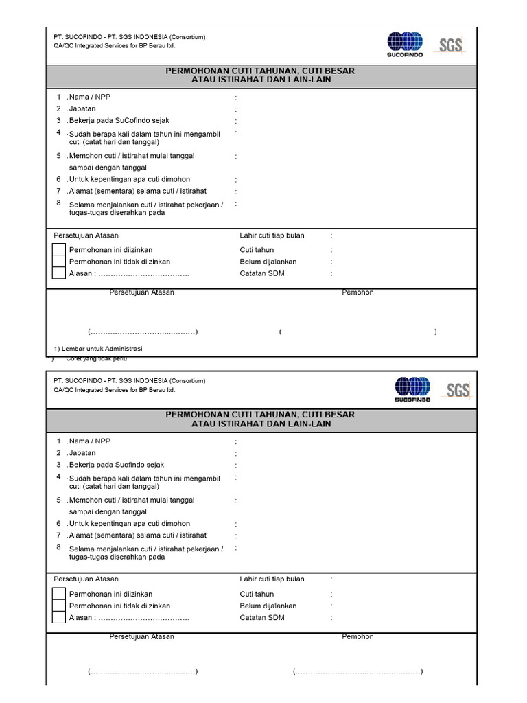 Template Fom Izin Cuti - SSIC | PDF