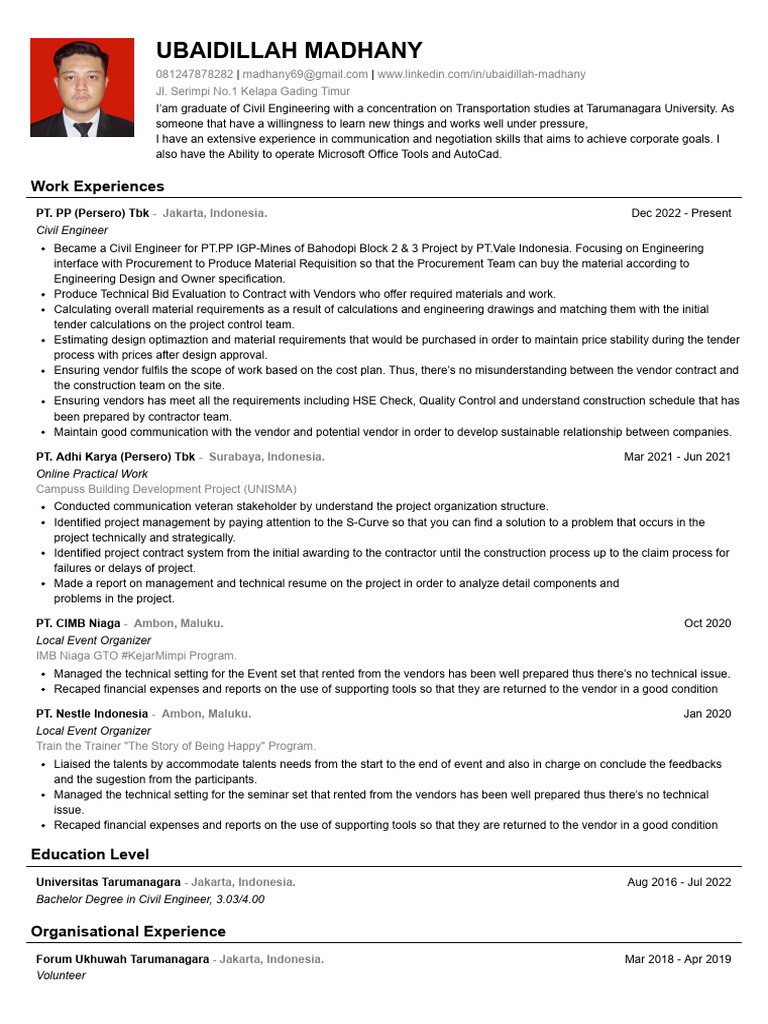 UBAIDILLAH MADHANY-resume | PDF | Procurement