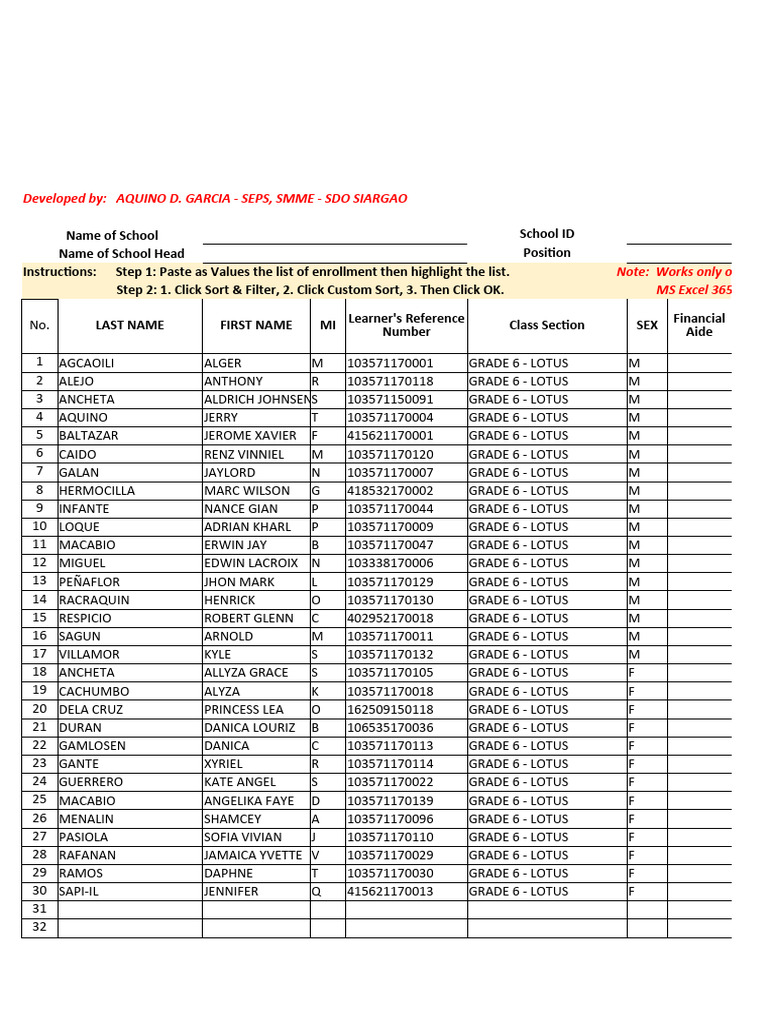 NATG6 Stratified Sampling Template | PDF