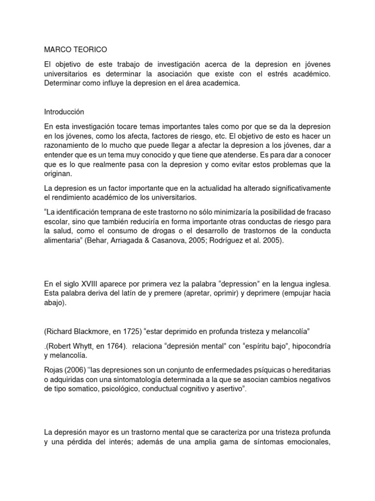 Marco Teorico Final | PDF | Trastorno depresivo mayor | Depresión (estado de ánimo)