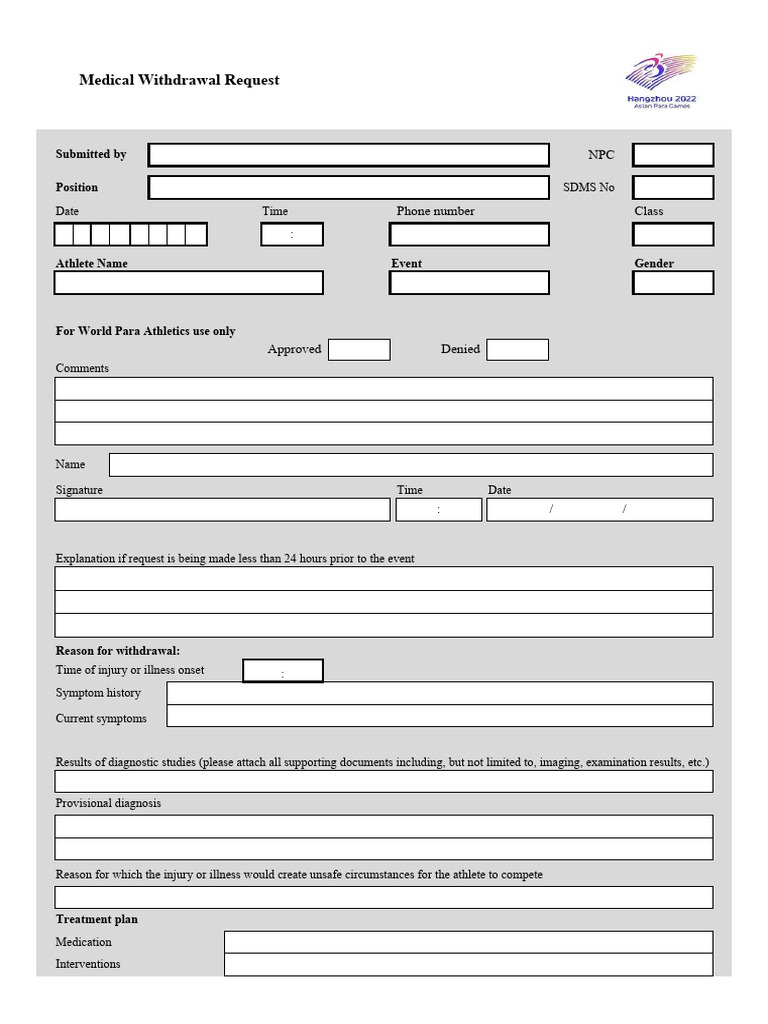 WPA 16 Medical Withdrawal Request | PDF