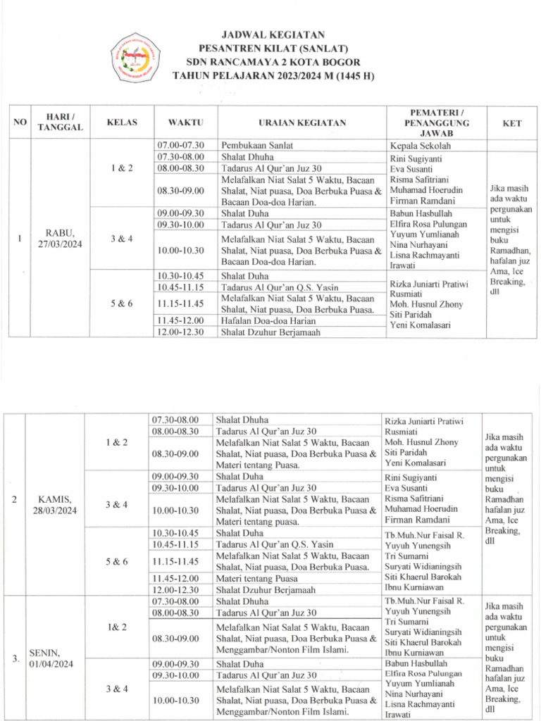 Jadwal Sanlat 2024 | PDF