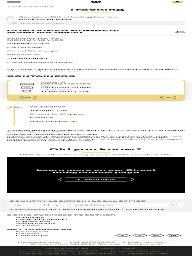 Shipping Container Tracking and Tracing MSC | PDF