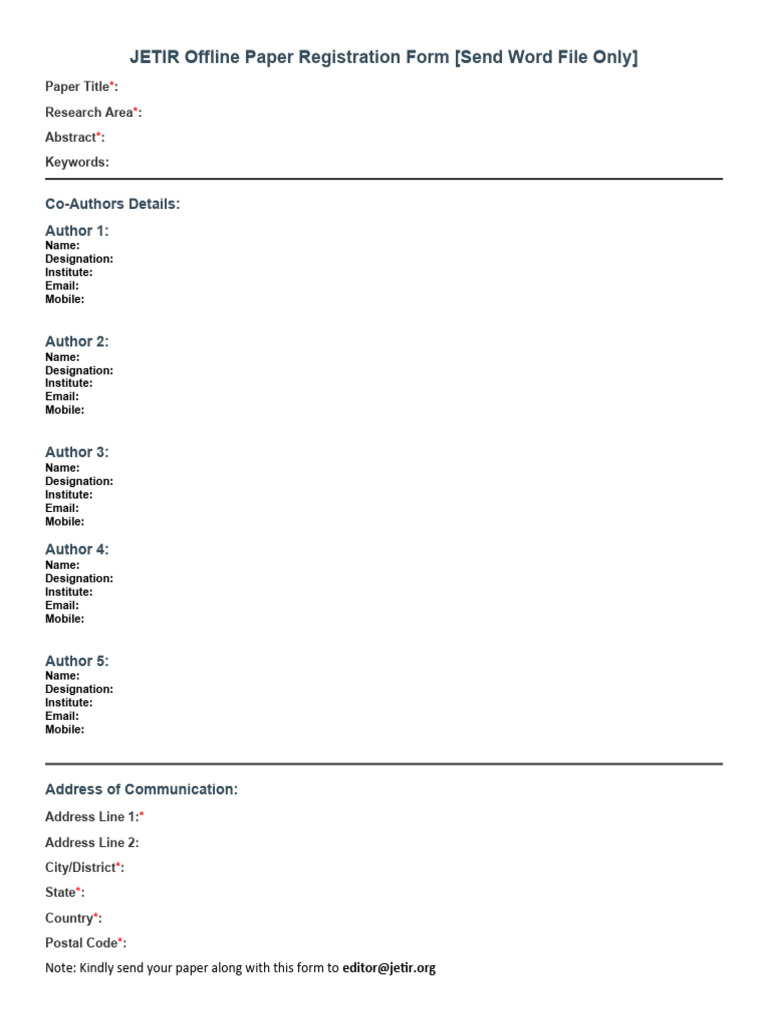 JETIR Offline Paper Registration Form | PDF